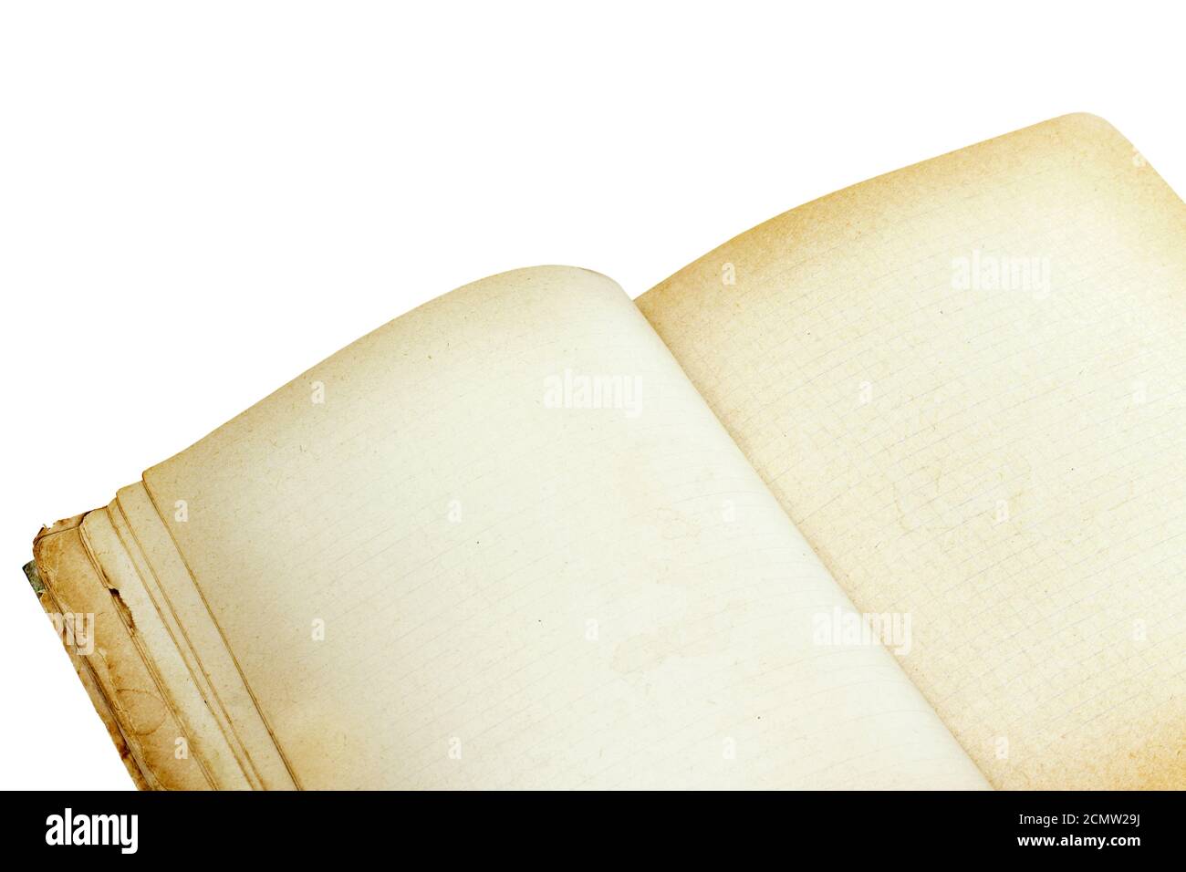 old open notebook close-up isolated on white background Stock Photo - Alamy
