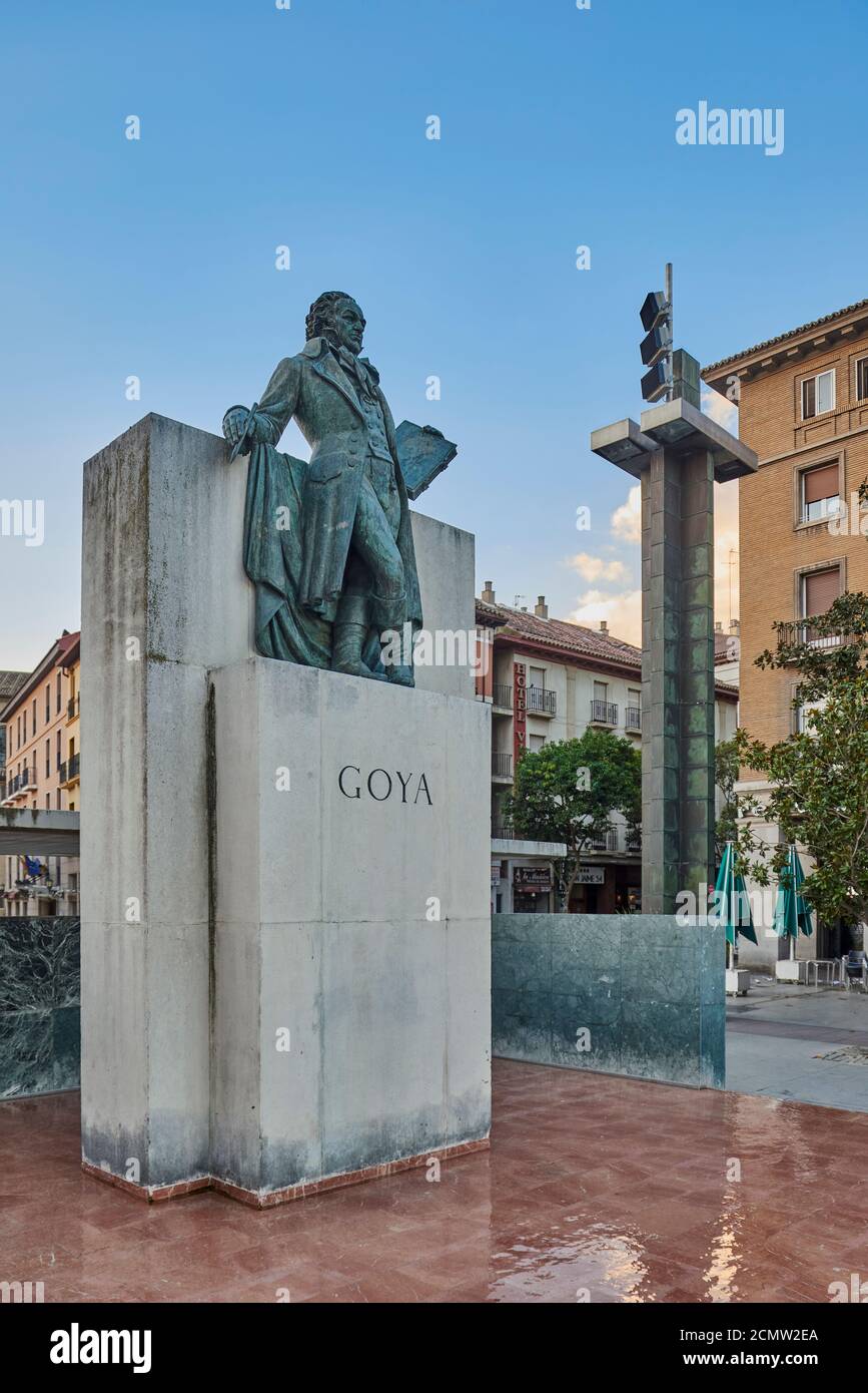 Fountain with the monument to the Spanish painter Francisco de Goya in ...