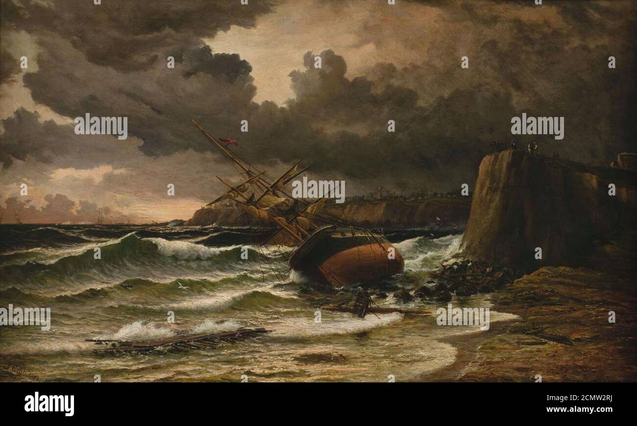 John Gibb - After the storm (Timaru Beach 1882, showing the wreck of ...