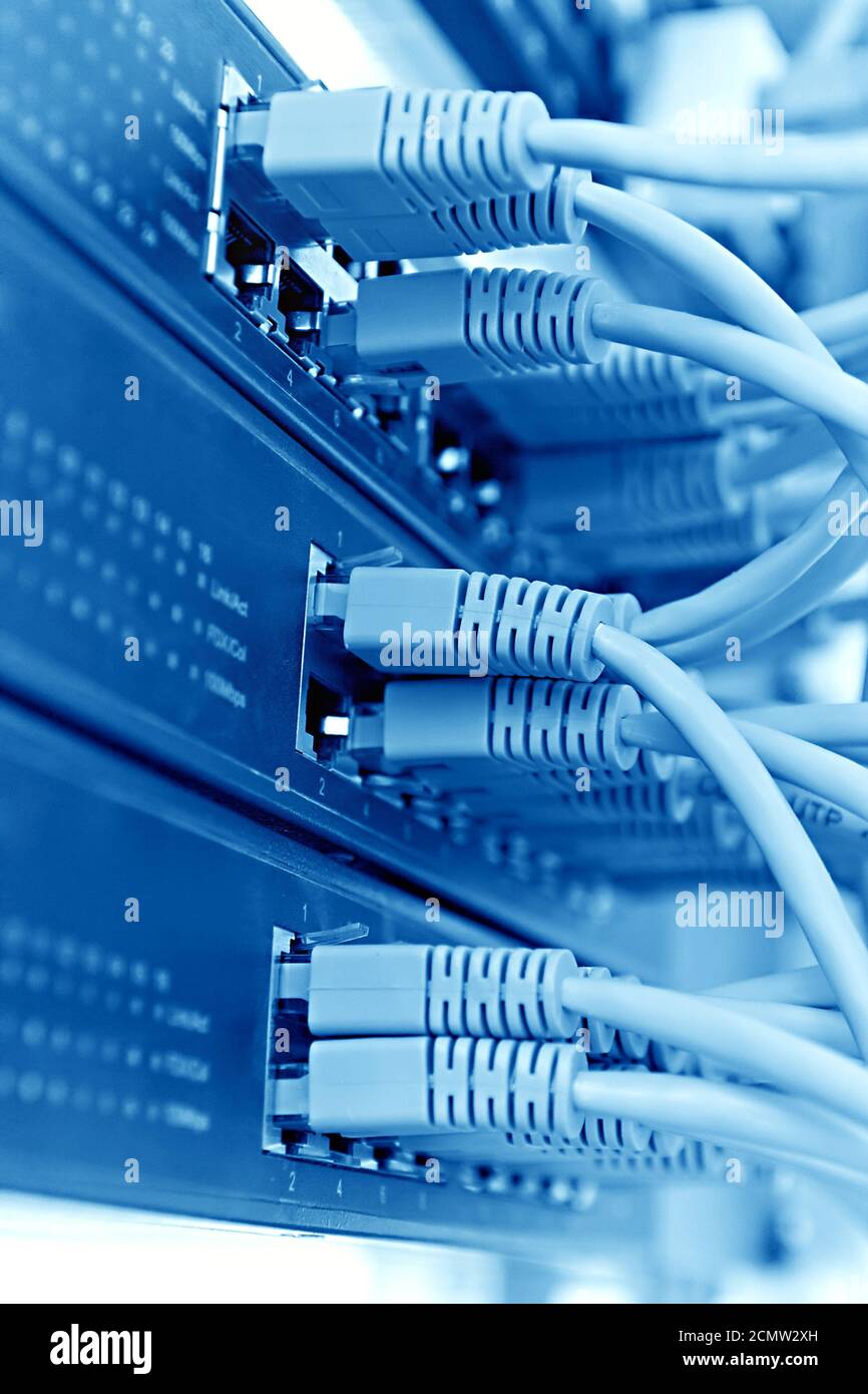 Patch Panel server rack with cords in the background Stock Photo - Alamy