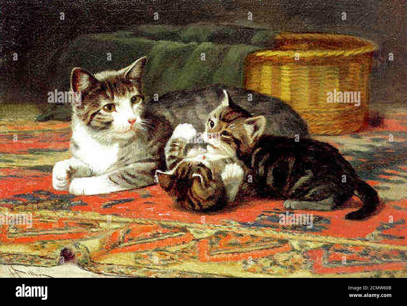 John Henry Dolph A Cat with her Kittens Stock Photo - Alamy