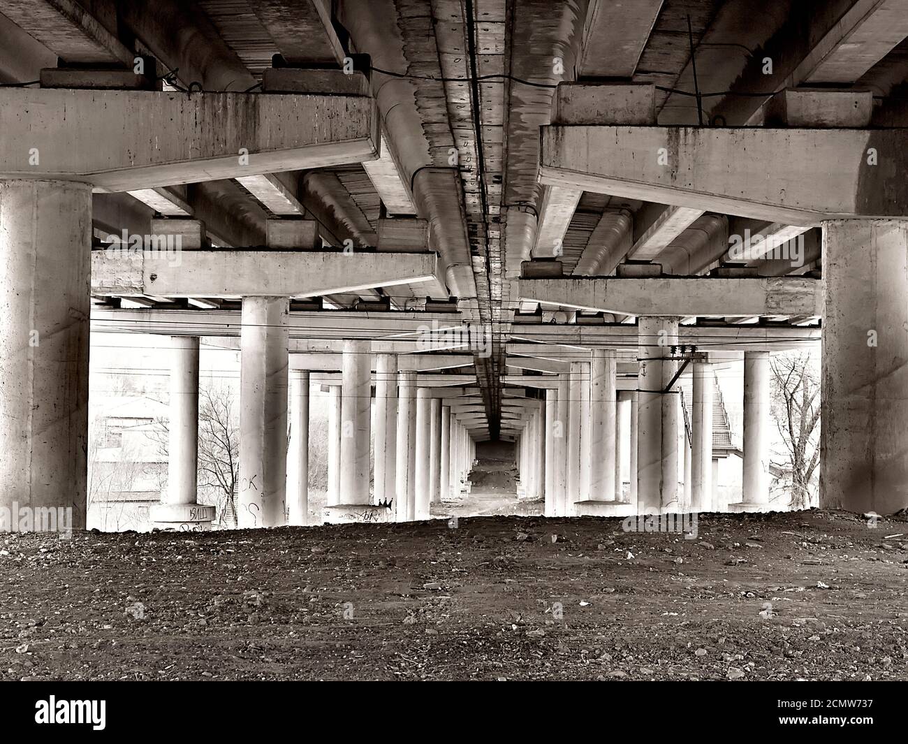 bottom view of a concrete bridge in grunge style Stock Photo - Alamy