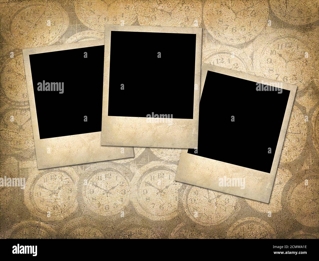 Three old style photographs on a grungy vintage background Stock Photo ...