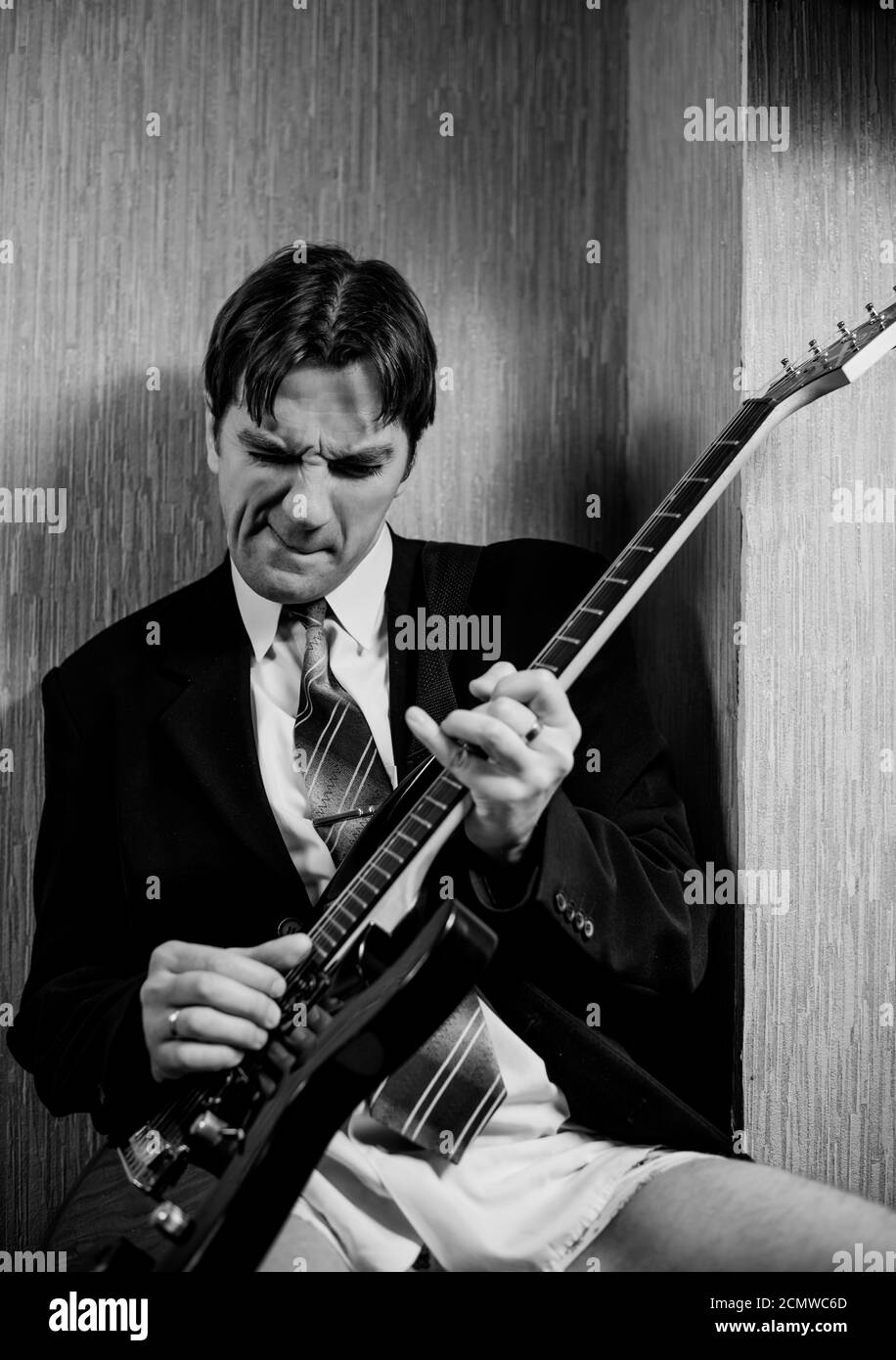 black and white guitarist portrait with guitar Stock Photo - Alamy