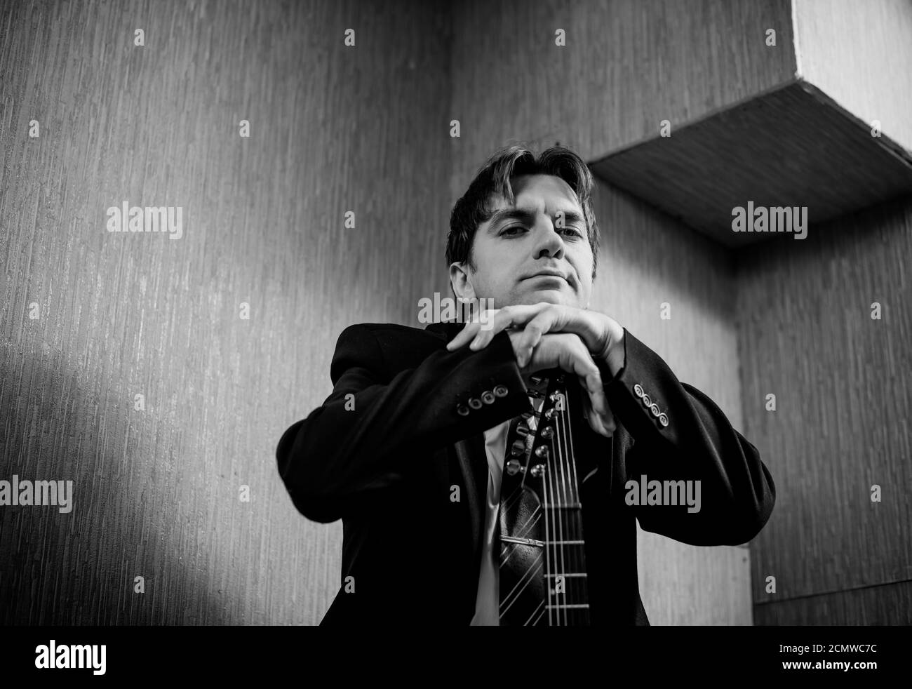 black and white guitarist portrait with guitar Stock Photo - Alamy