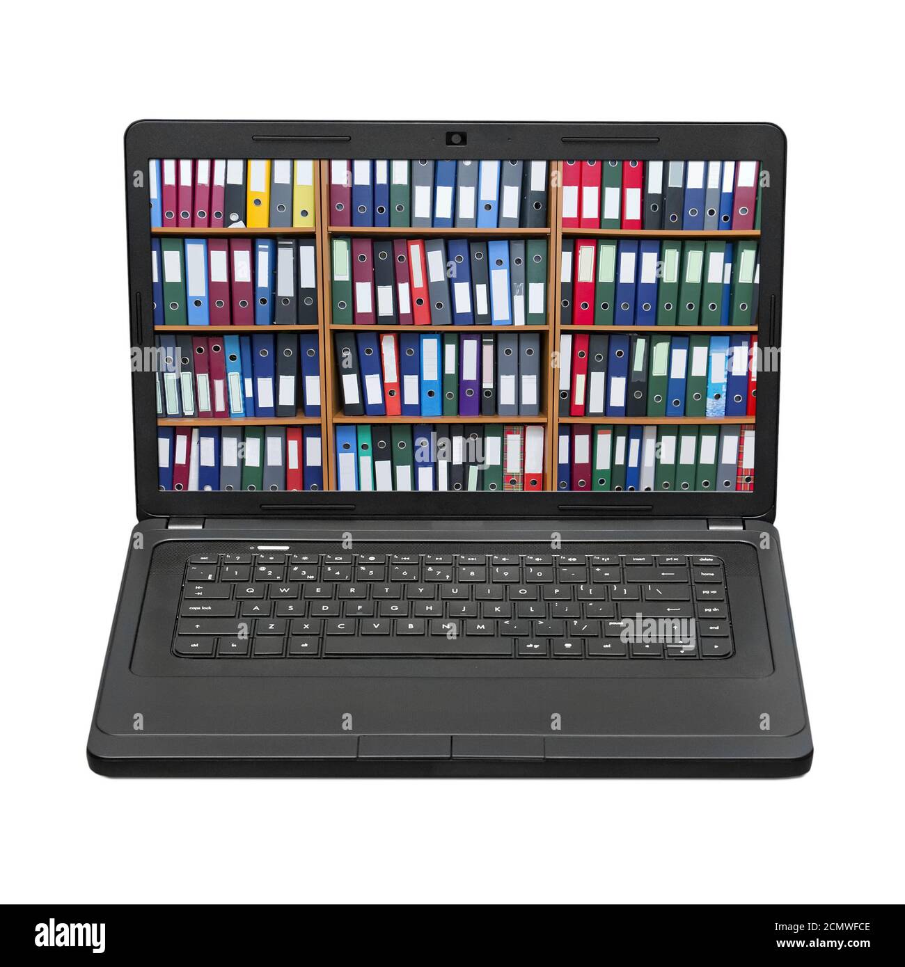 Laptop with folders on the screen isolated on white background Stock ...