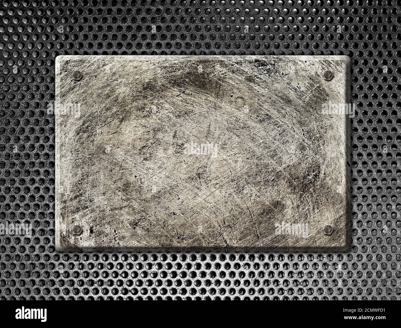 Steel frame bolted in grunge style on a background of black metal ...