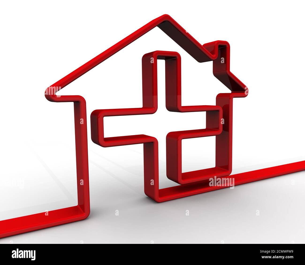 Symbol of the house with a medical cross. Red symbol of the house with ...