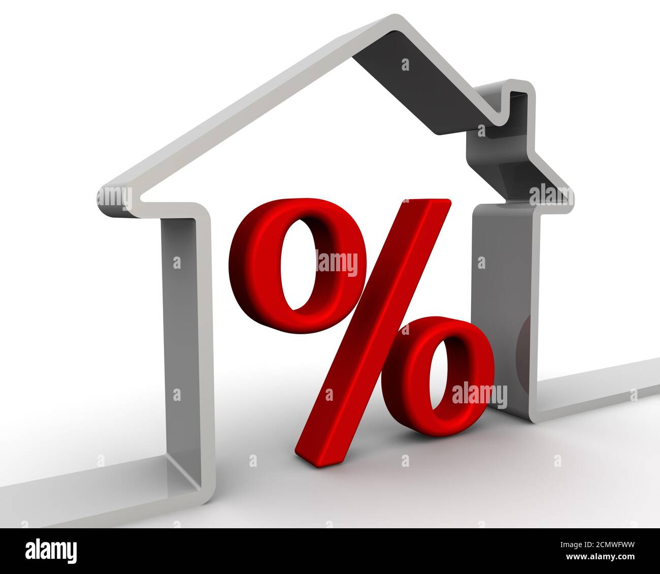 Interest on the mortgage. Red percent symbol inside the symbolic house ...