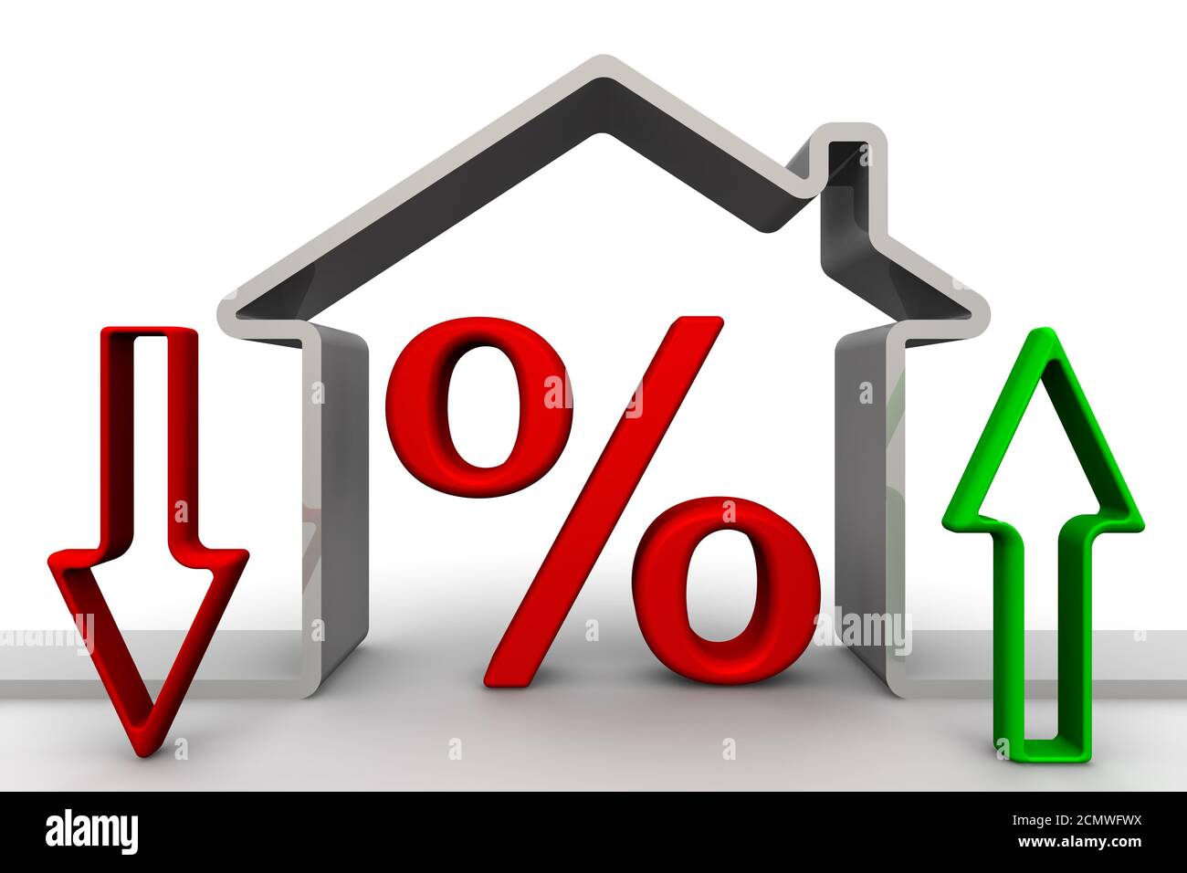 Changes percent on mortgages. Red percent symbol inside the symbolic ...