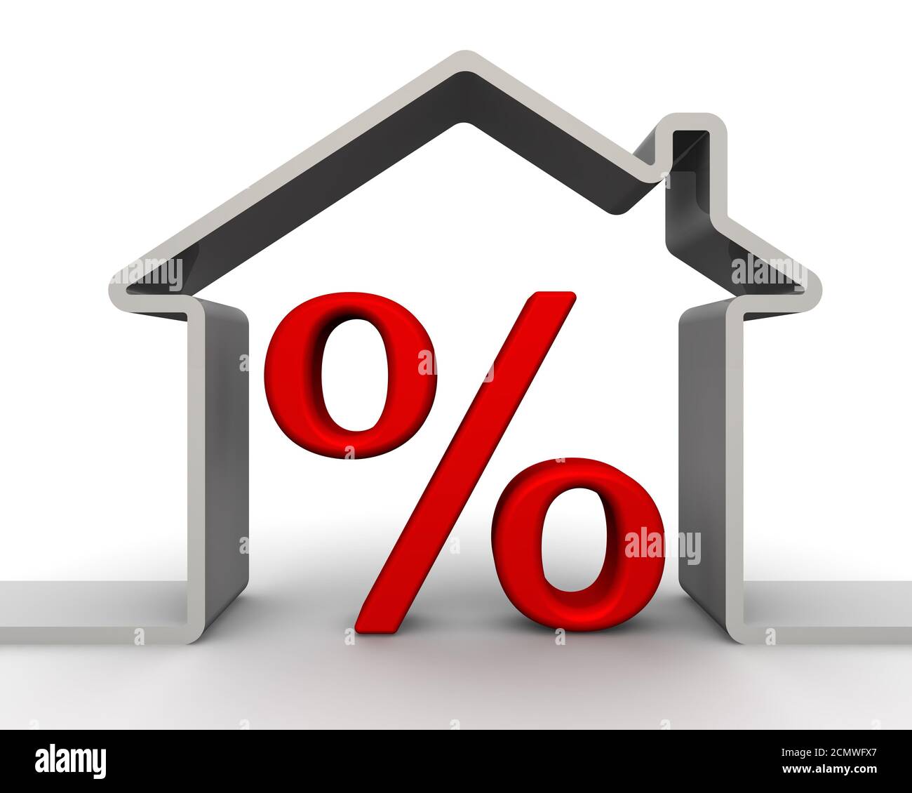 Interest on the mortgage. Red percent symbol inside the symbolic house ...