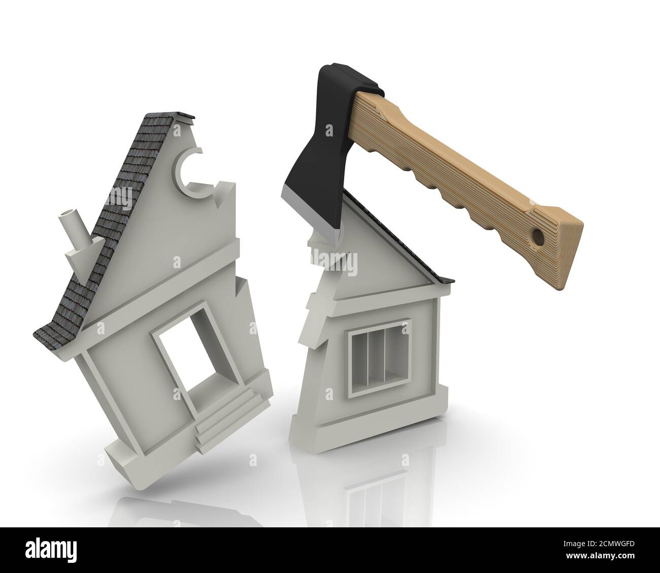 Division of the property. The house symbol is split with an ax. The ...