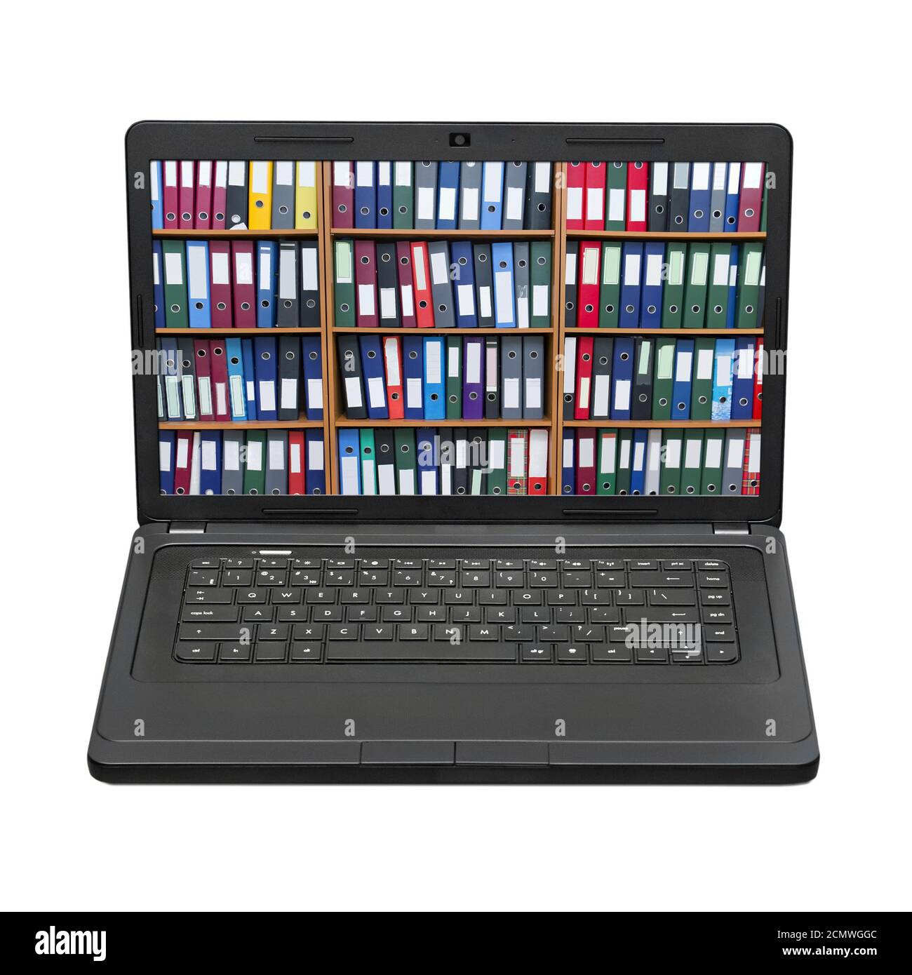 Laptop with folders on the screen isolated on white background Stock ...