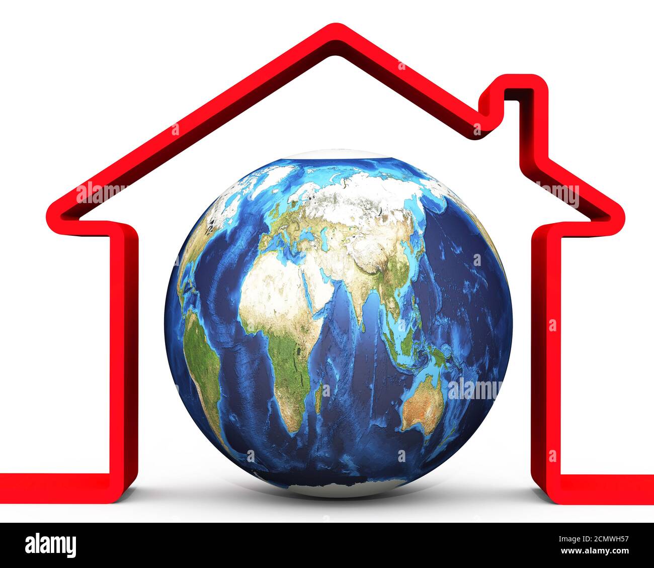 The globe is our home. Red symbol of house with globe inside. Isolated ...