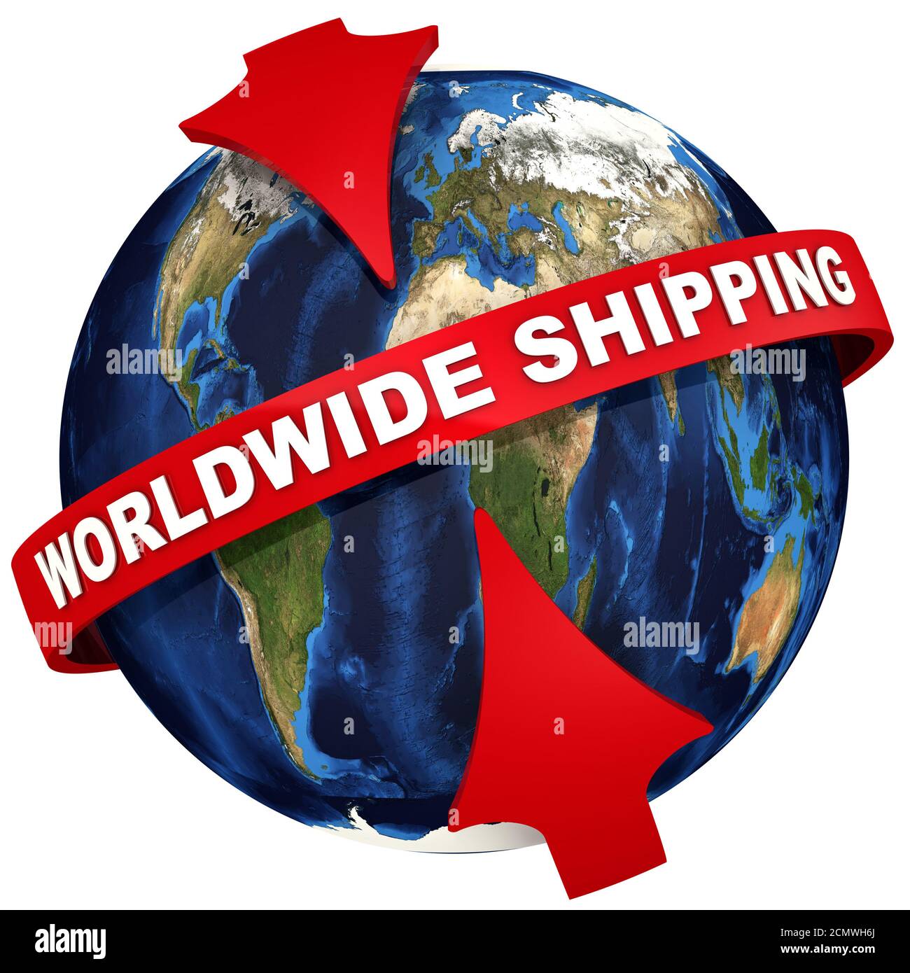 Worldwide shipping. Red arrows emphasize the white text WORLDWIDE ...