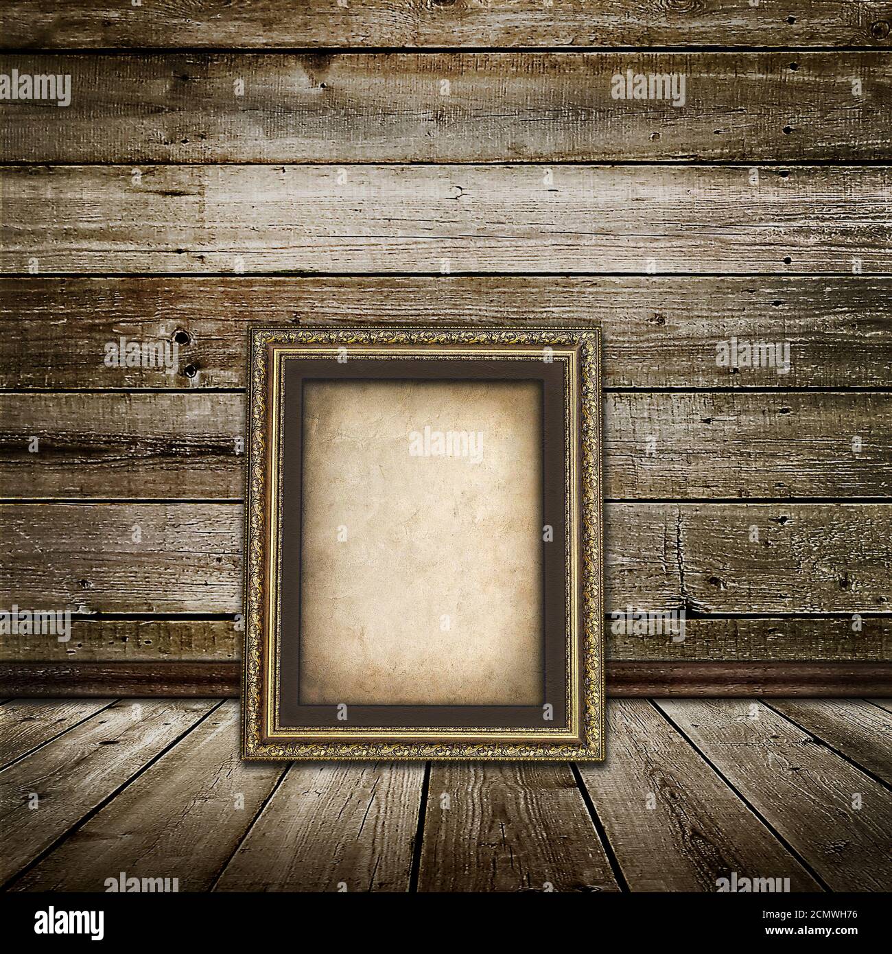 vintage interior of a room with a wooden wall with wooden floors and ...