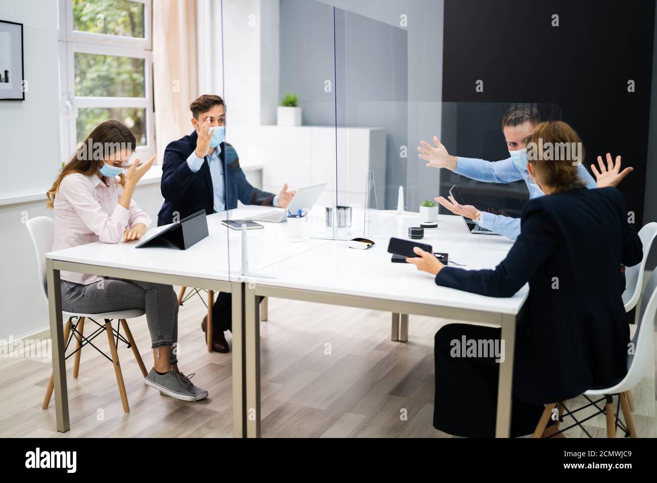 Office Employee Pressure And Boss Conflict At Work Wearing Face Mask ...