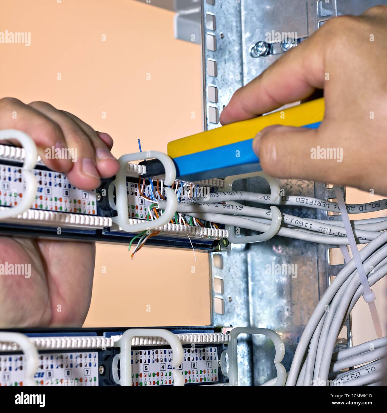 assembly network patch panels, rear view Stock Photo - Alamy