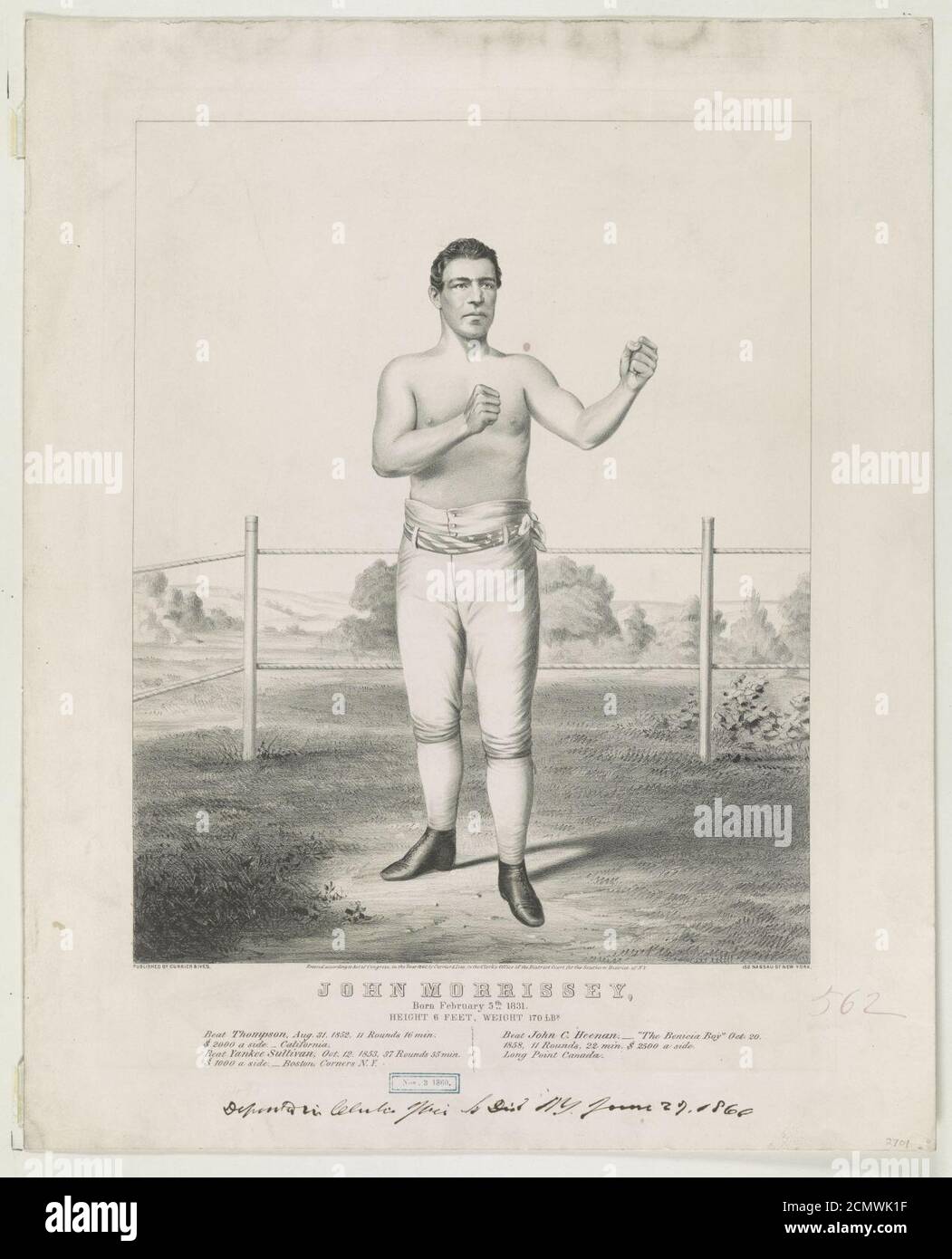 John Morrissey- born February 5th 1831. height 6 feet. weight 170 lbs ...
