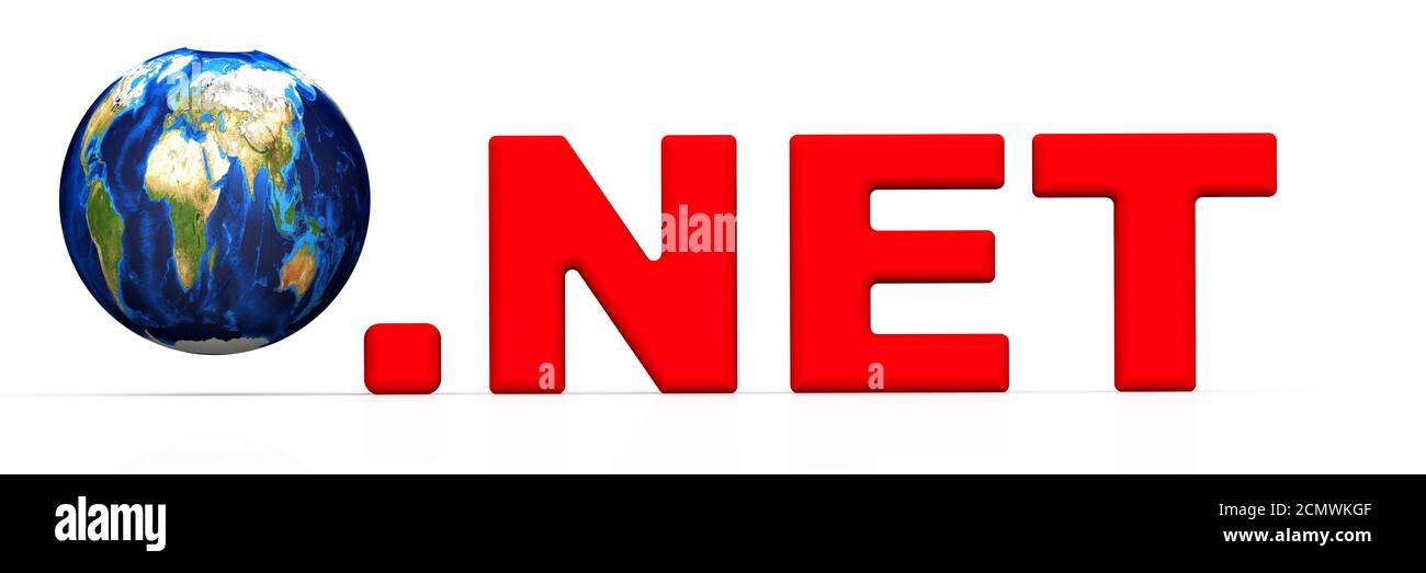 International domain .net. The domain name .NET in red color and globe ...