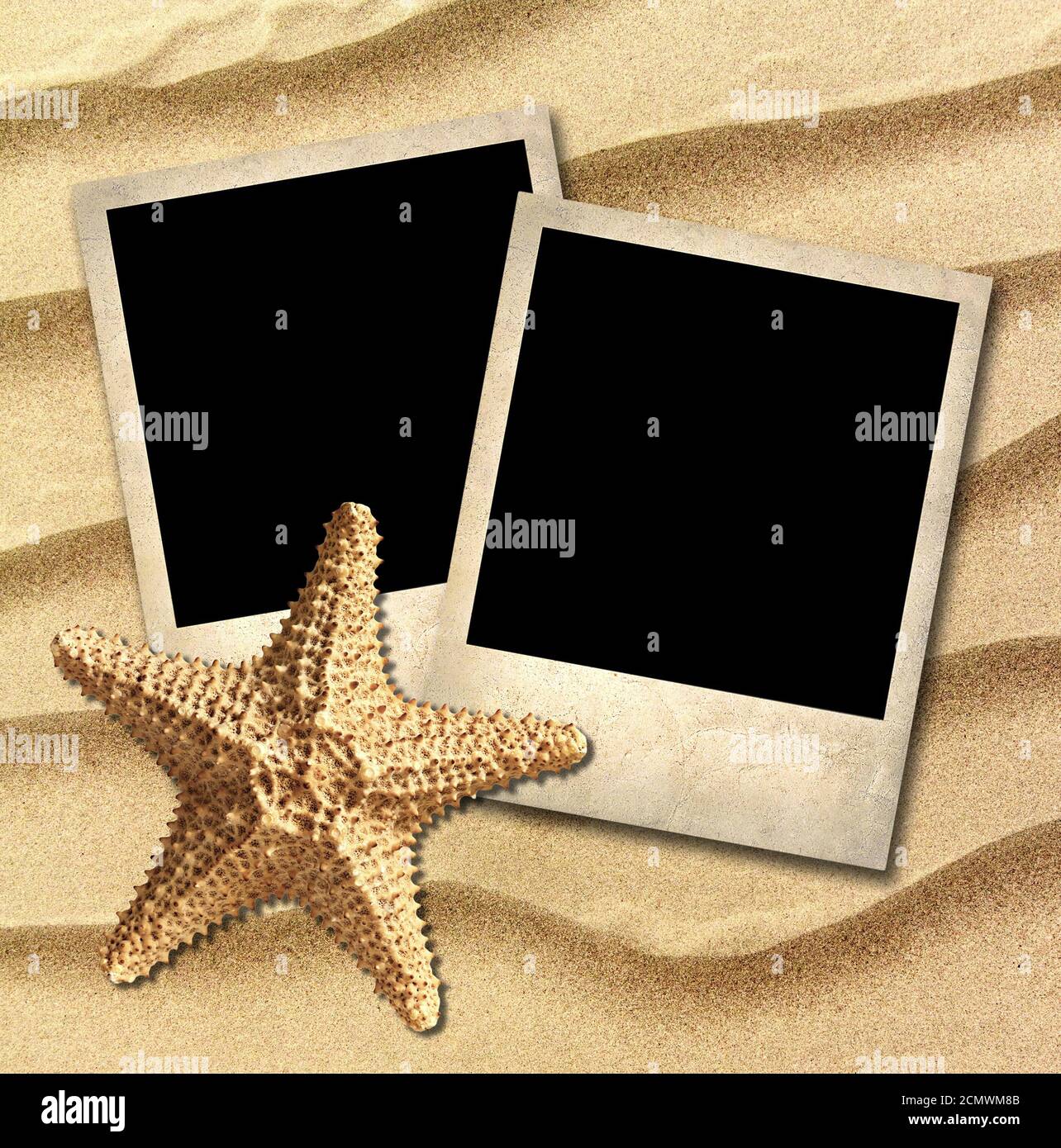 Photo of an old style decorated starfish on a background of sea sand ...