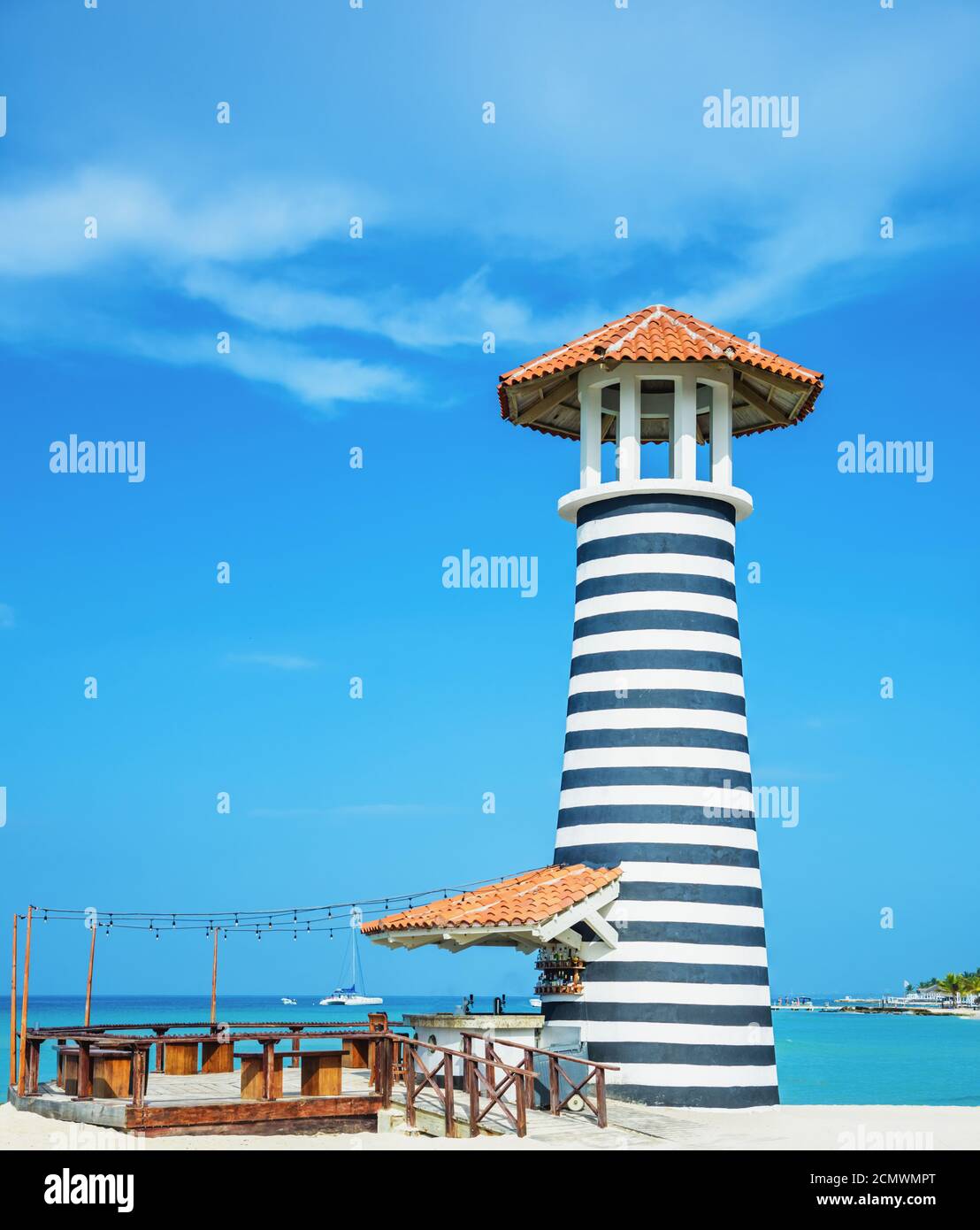 striped lighthouse on the caribbean Stock Photo - Alamy