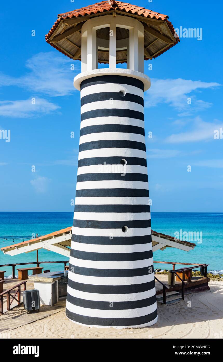striped lighthouse on the caribbean Stock Photo - Alamy