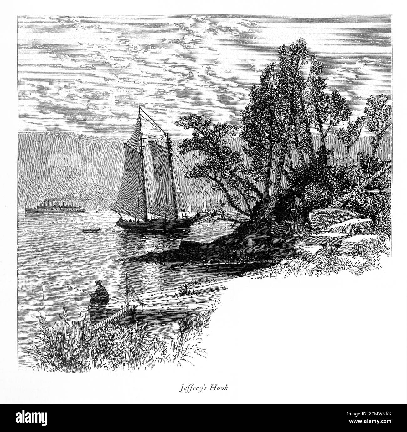 Vintage Jeffrey's Hook, Fort Washington, New York, Victorian Engraving ...
