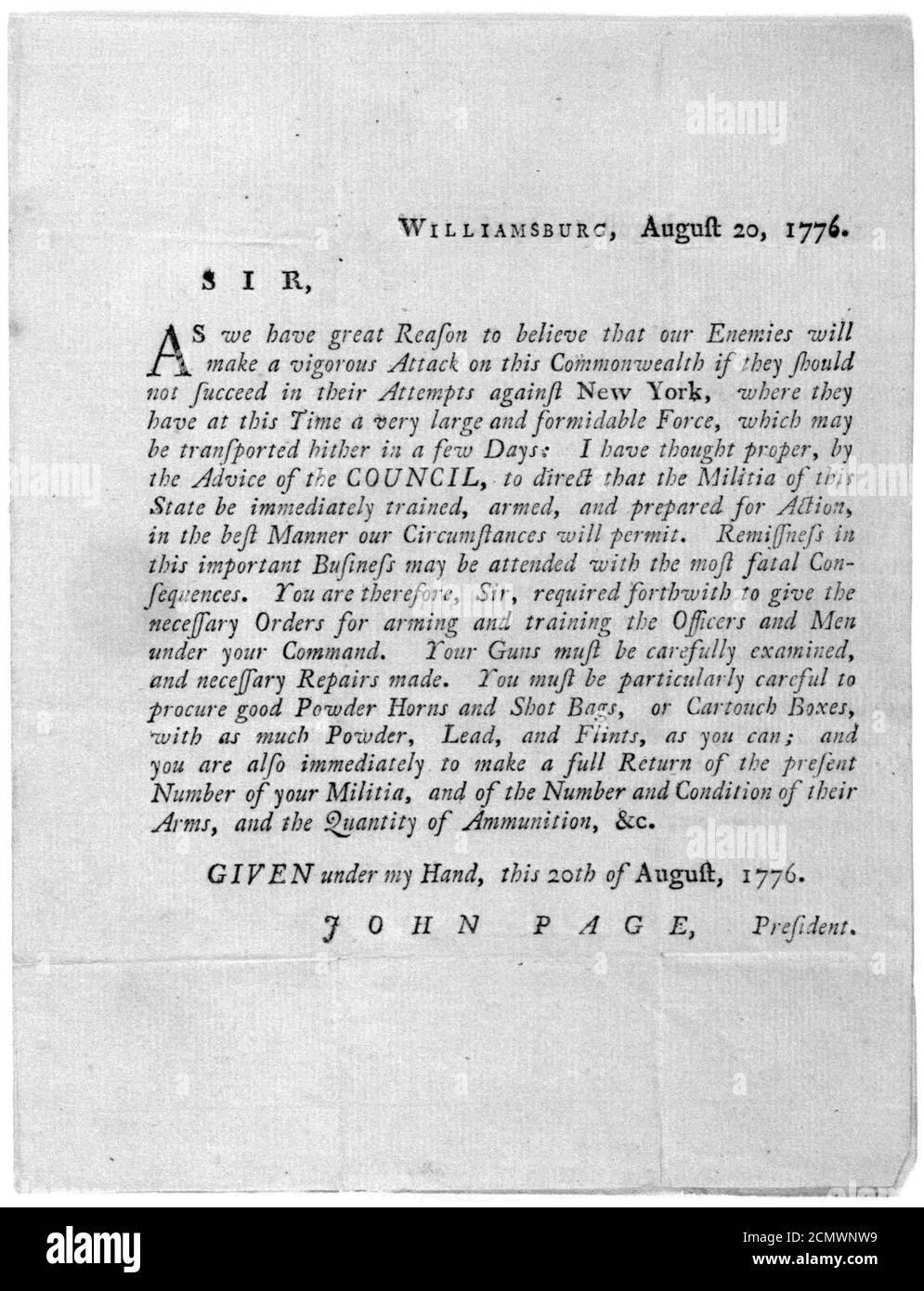 John Page Virginia 1776 Stock Photo - Alamy