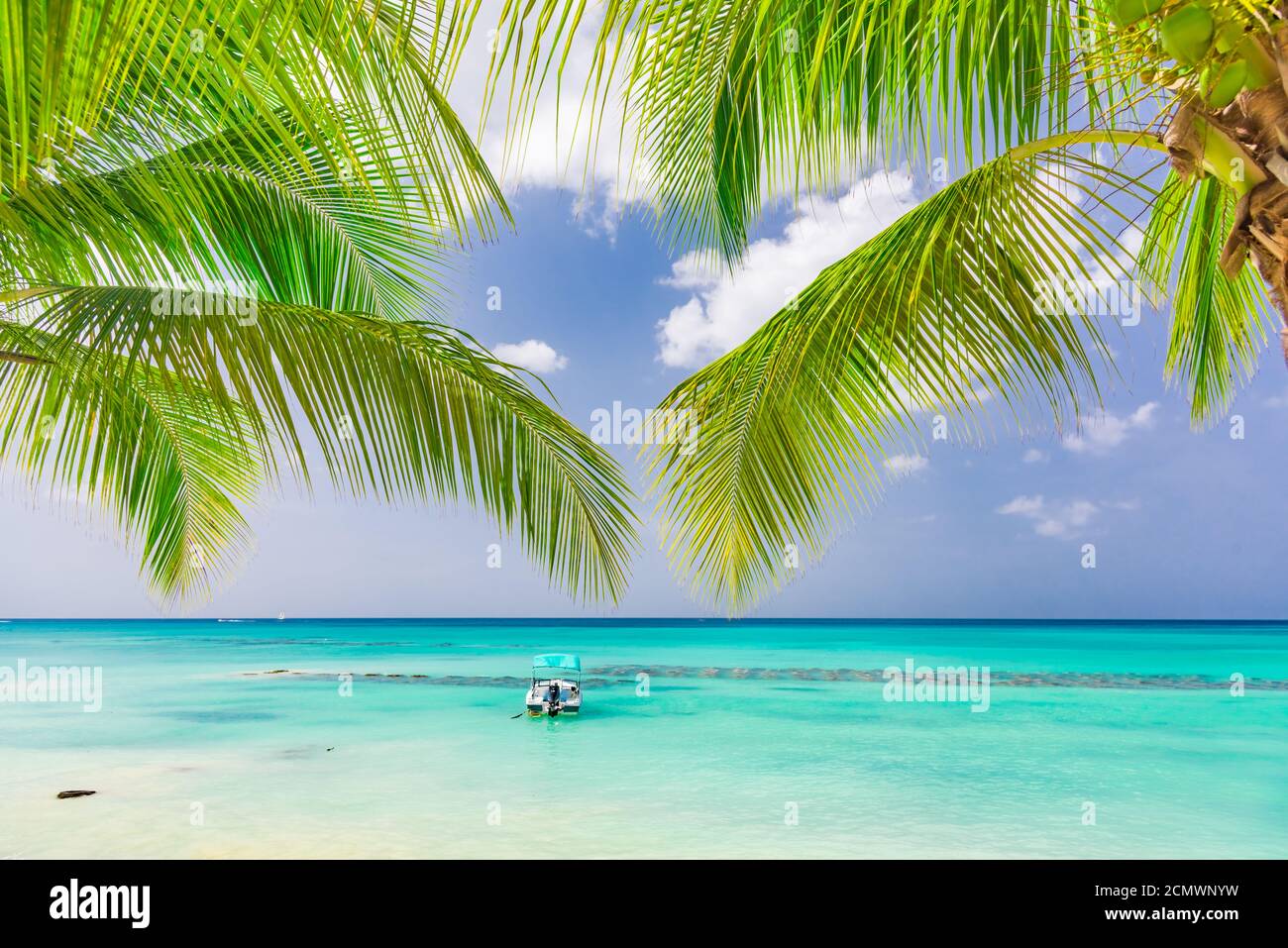 Boat Caribbean sea beach Stock Photo - Alamy