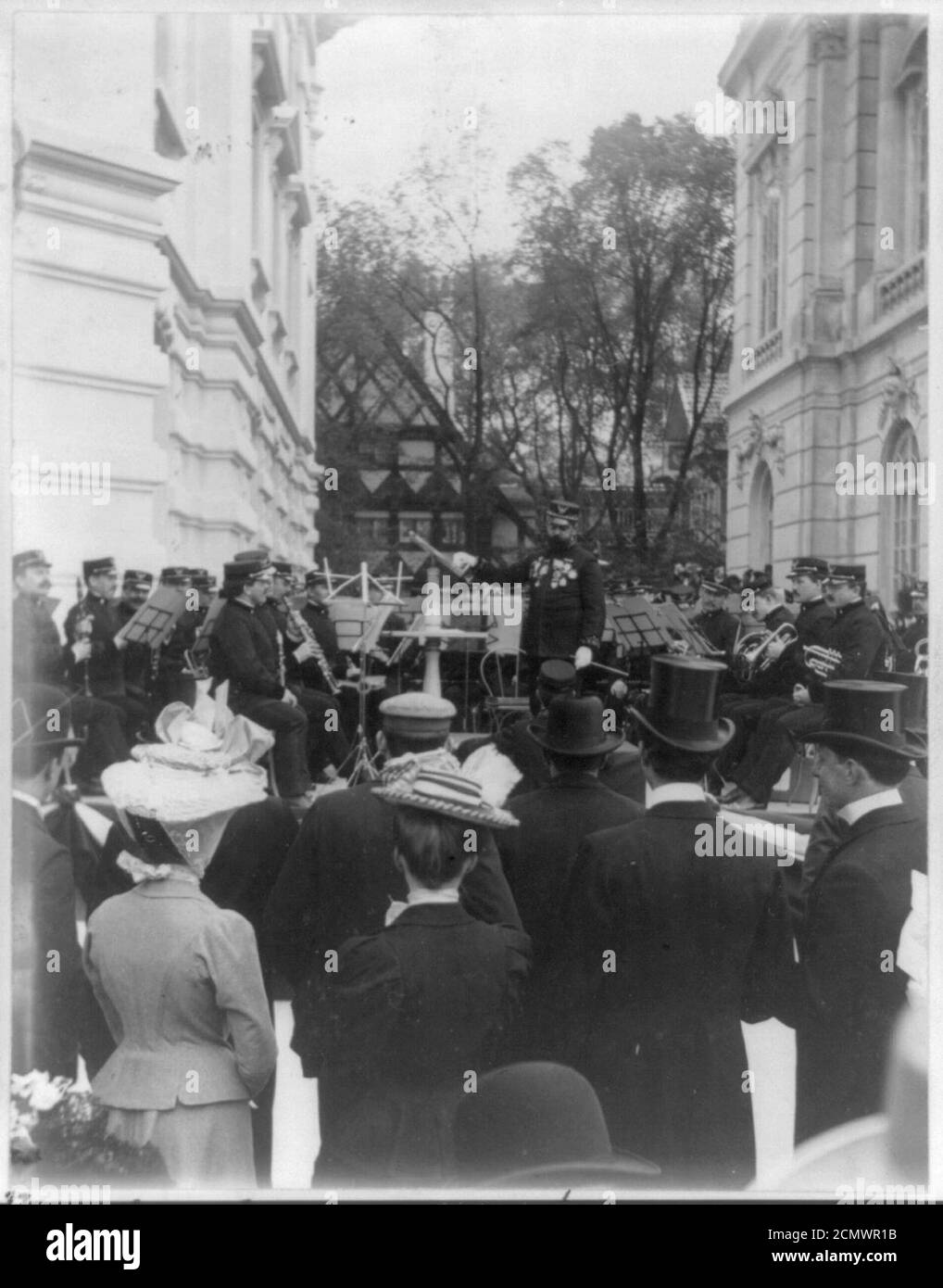 John Philip Sousa, 1854-1932, on podium in front of Marine Band ...