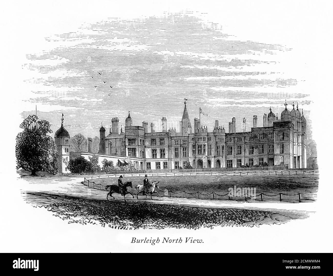 Vintage, English Victorian Engraving, Burleigh Hall, North View ...