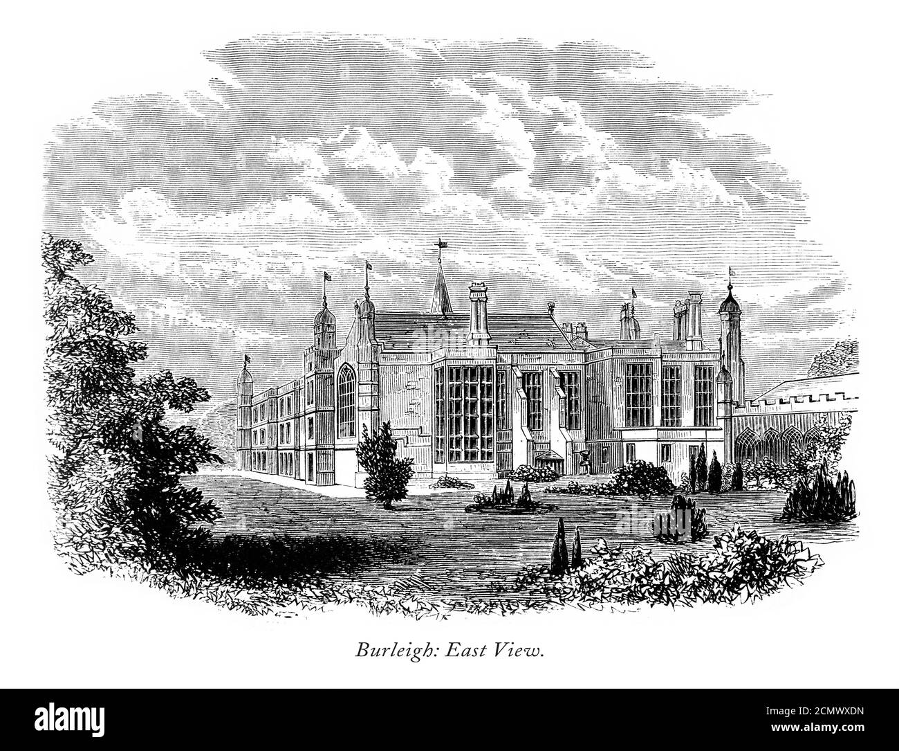 Vintage, English Victorian Engraving, Burleigh Hall, East View ...