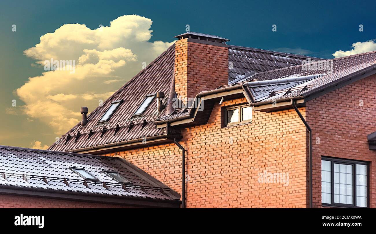 house with a gable roof window Stock Photo - Alamy