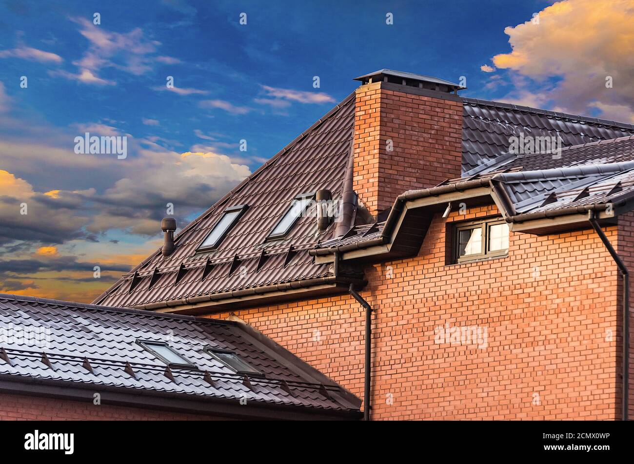 house with a gable roof window Stock Photo - Alamy