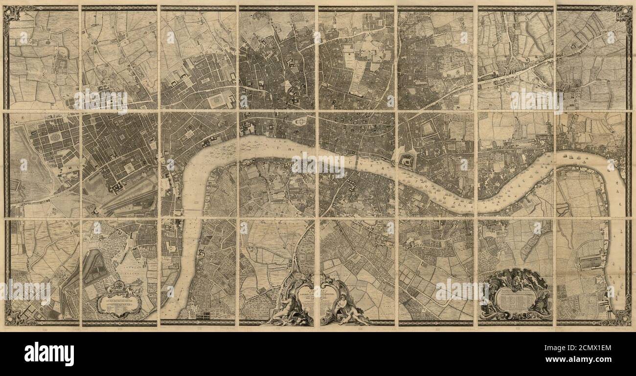 John Rocque's map of London and Westminster, 1746 low res Stock Photo ...