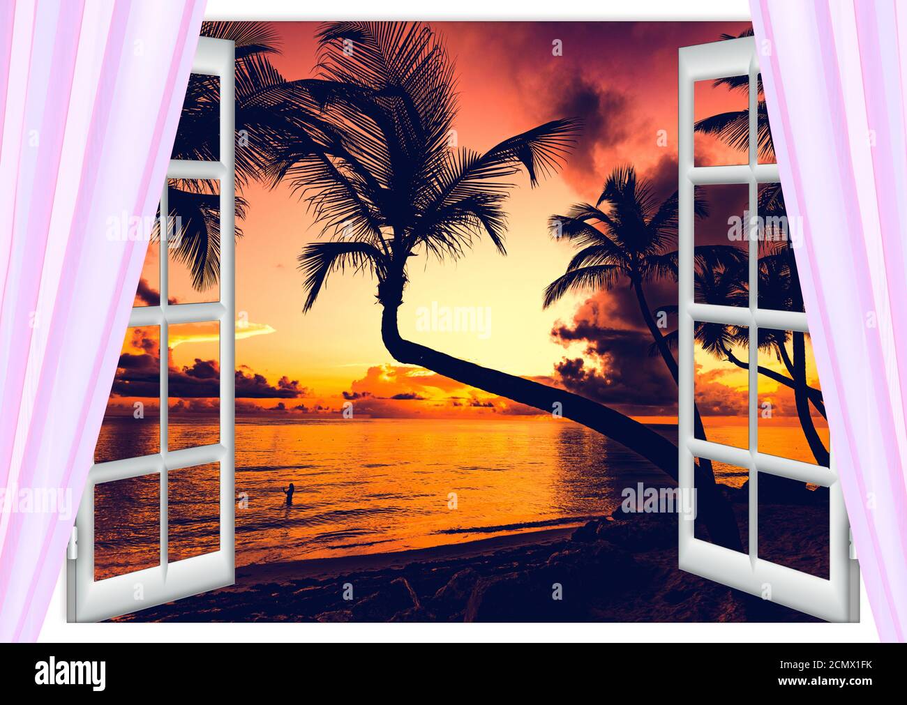open window with sea sunset view Stock Photo - Alamy
