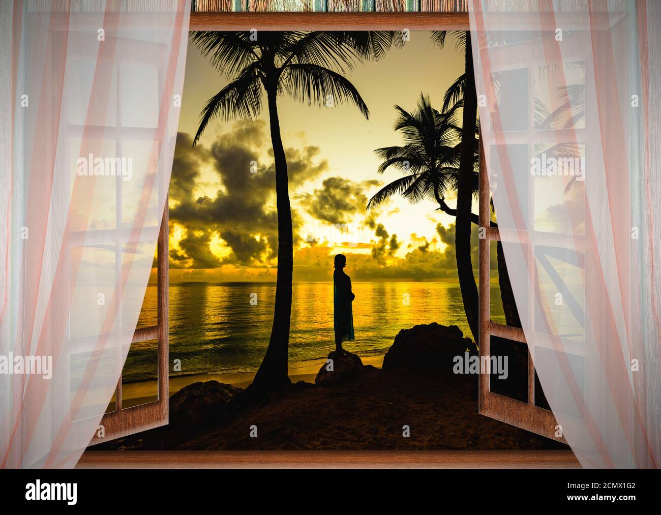 open window with sea sunset view Stock Photo - Alamy