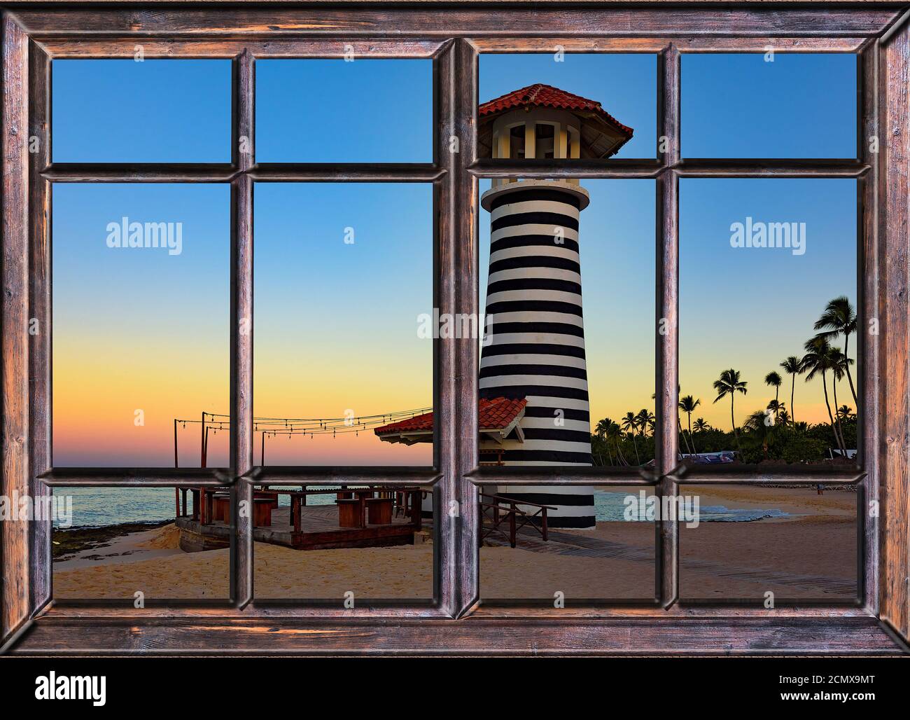 window view of the hotel beach night Stock Photo - Alamy