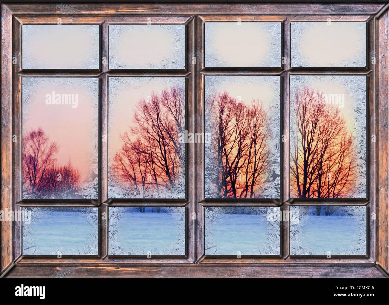 the window is covered with ice frost Stock Photo - Alamy