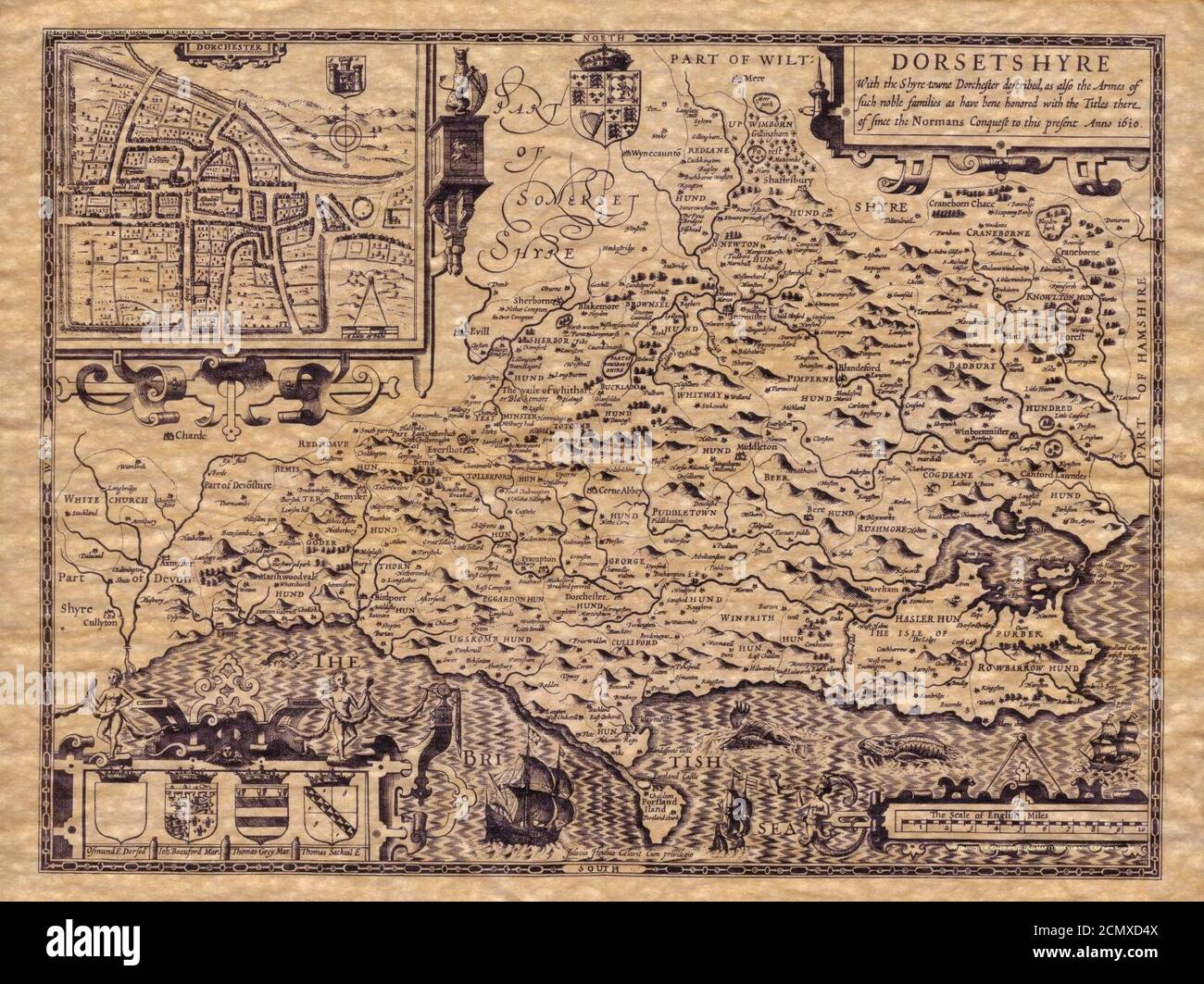 John Speed - Map of Dorsetshire - 1610 - 001 Stock Photo - Alamy