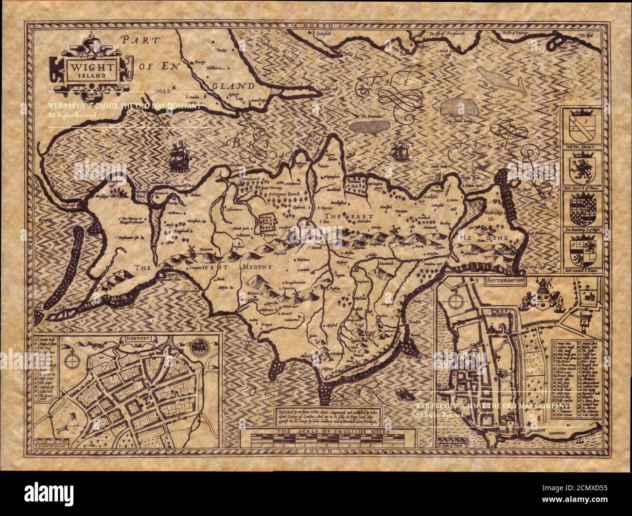 John Speed - Map of the Isle of Wight - 1610 - 001 Stock Photo - Alamy