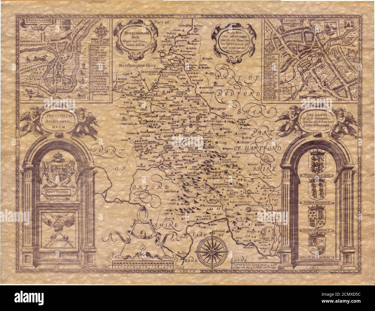 John Speed - Maps of Buckinghamshire - 1610 - 001 Stock Photo - Alamy