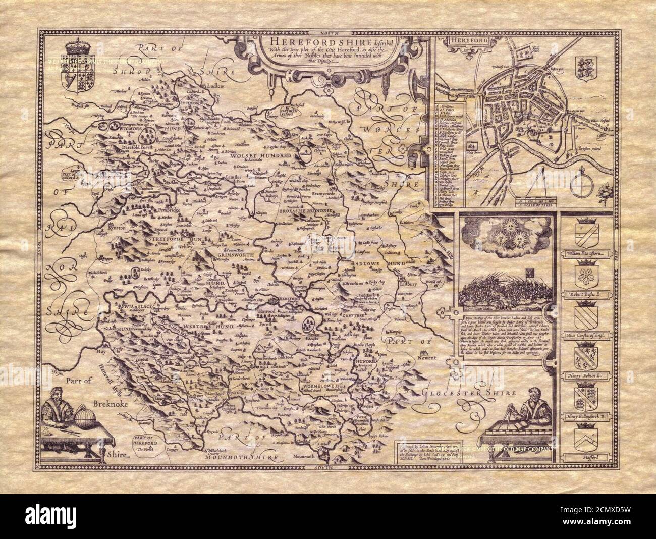 John Speed - Map of Herefordshire - 1610 - 001 Stock Photo - Alamy