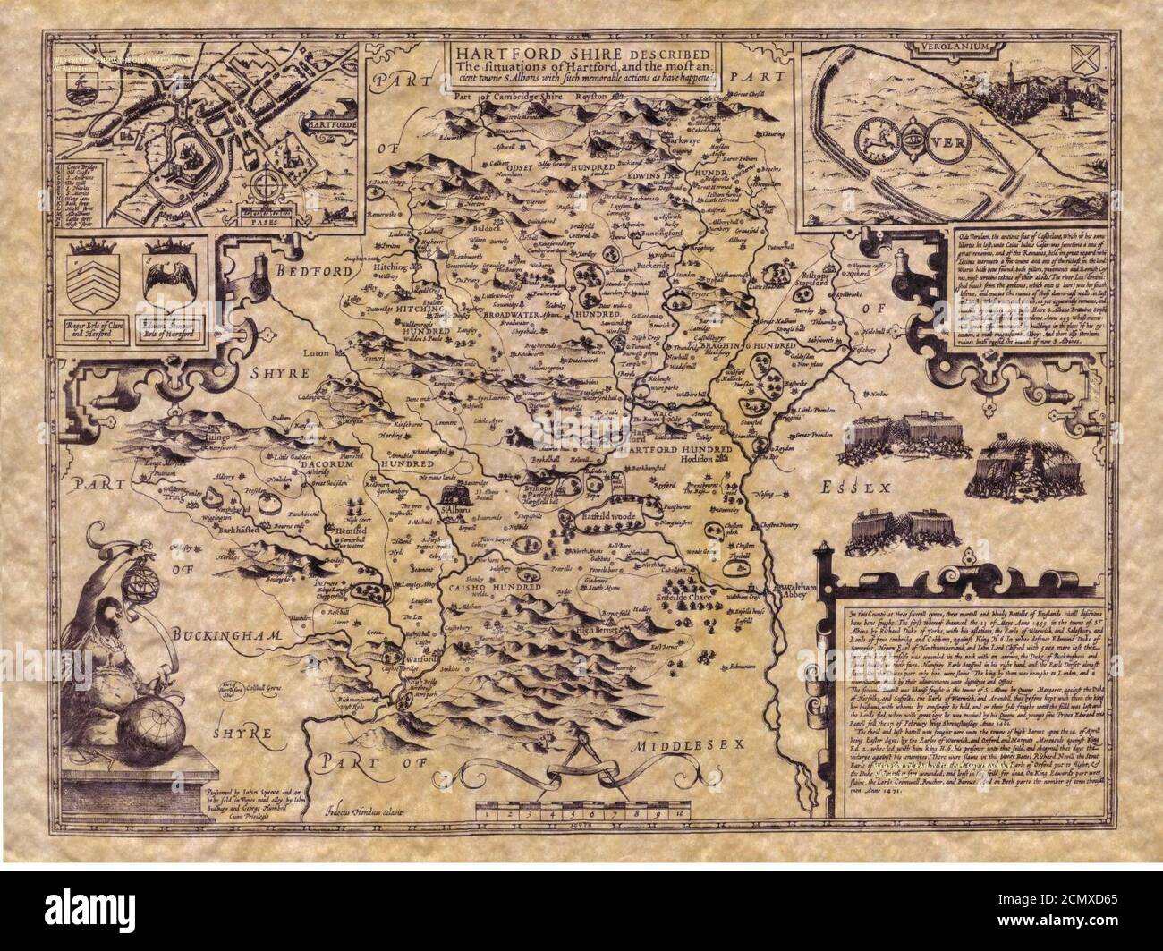 John Speed - Map of Hertfordshire - 1610 - 001 Stock Photo - Alamy