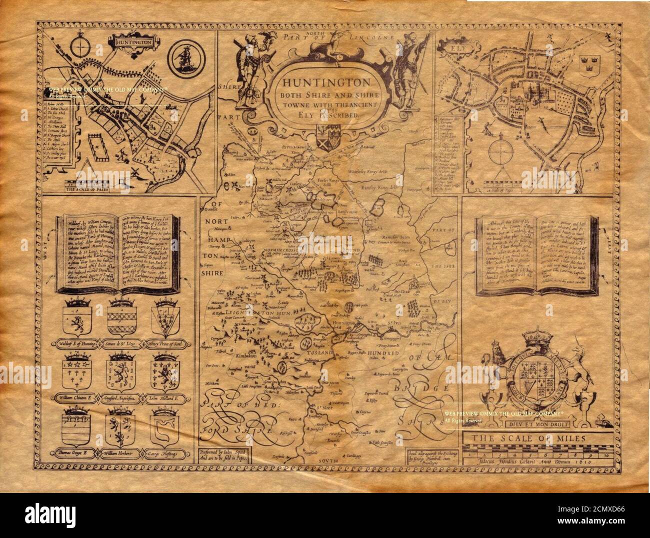 John Speed - Map of Huntingdonshire - 1610 - 001 Stock Photo - Alamy