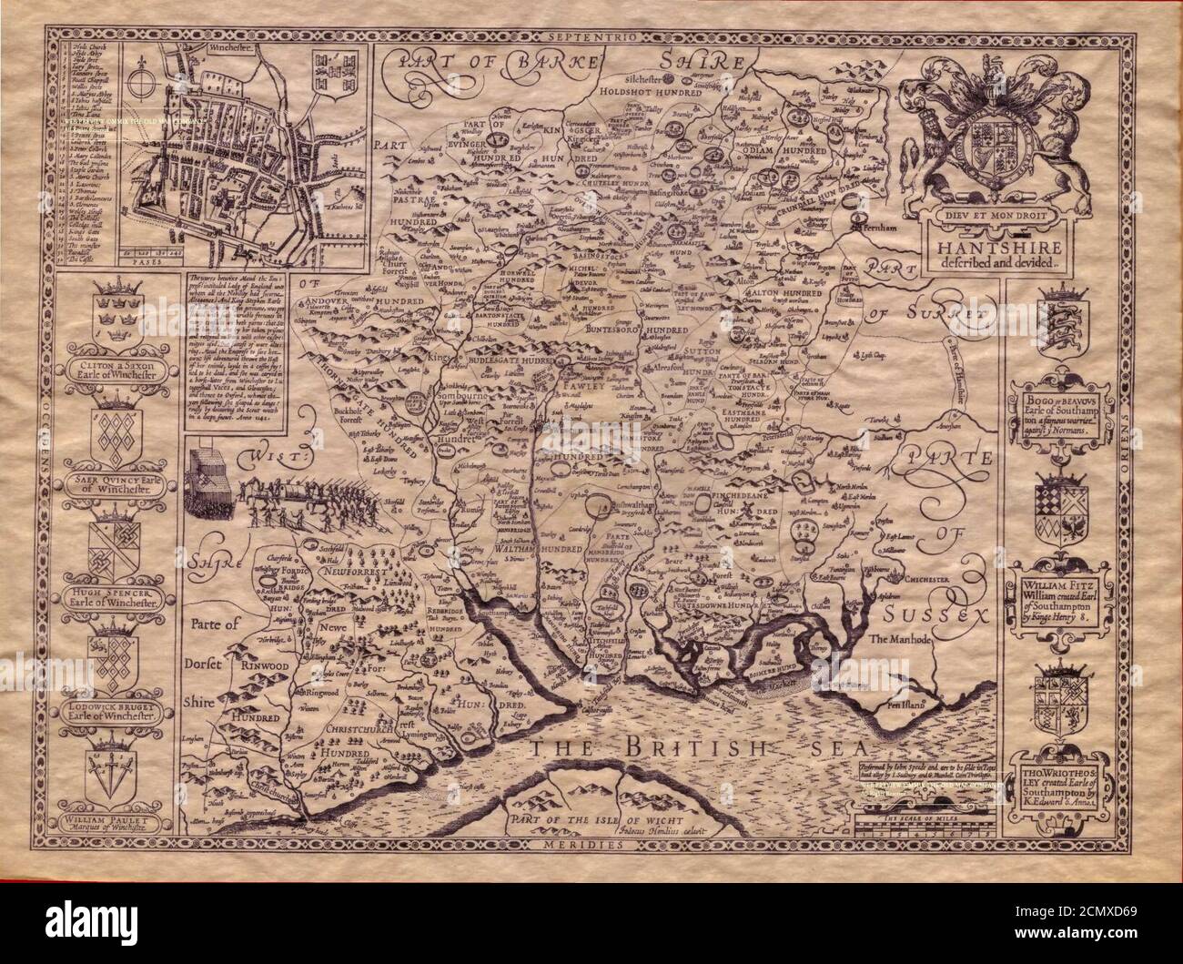 John Speed - Map of Hampshire - 1610 - 001 Stock Photo - Alamy