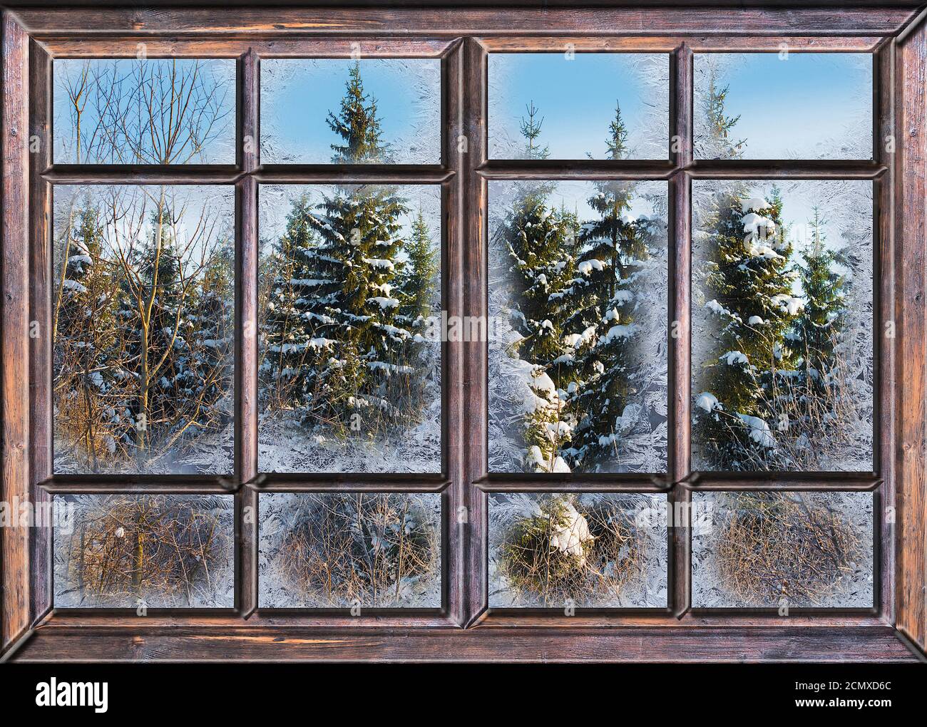 the window is covered with ice frost Stock Photo - Alamy
