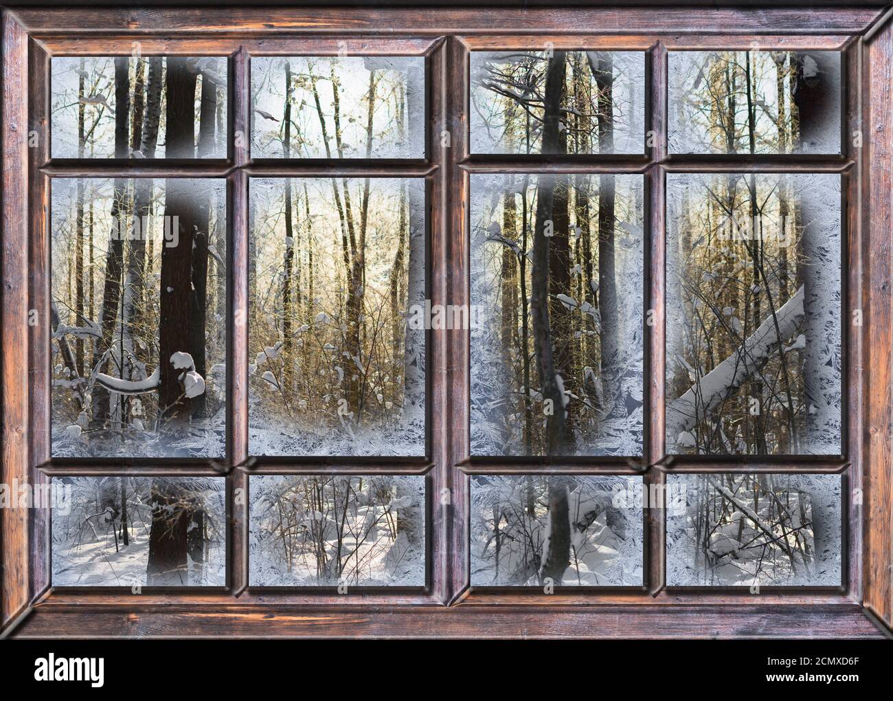 the window is covered with ice frost Stock Photo - Alamy