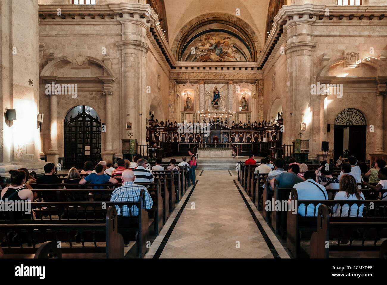 Church goers attending mass at the Cathedral of Havana in Cuba Stock ...